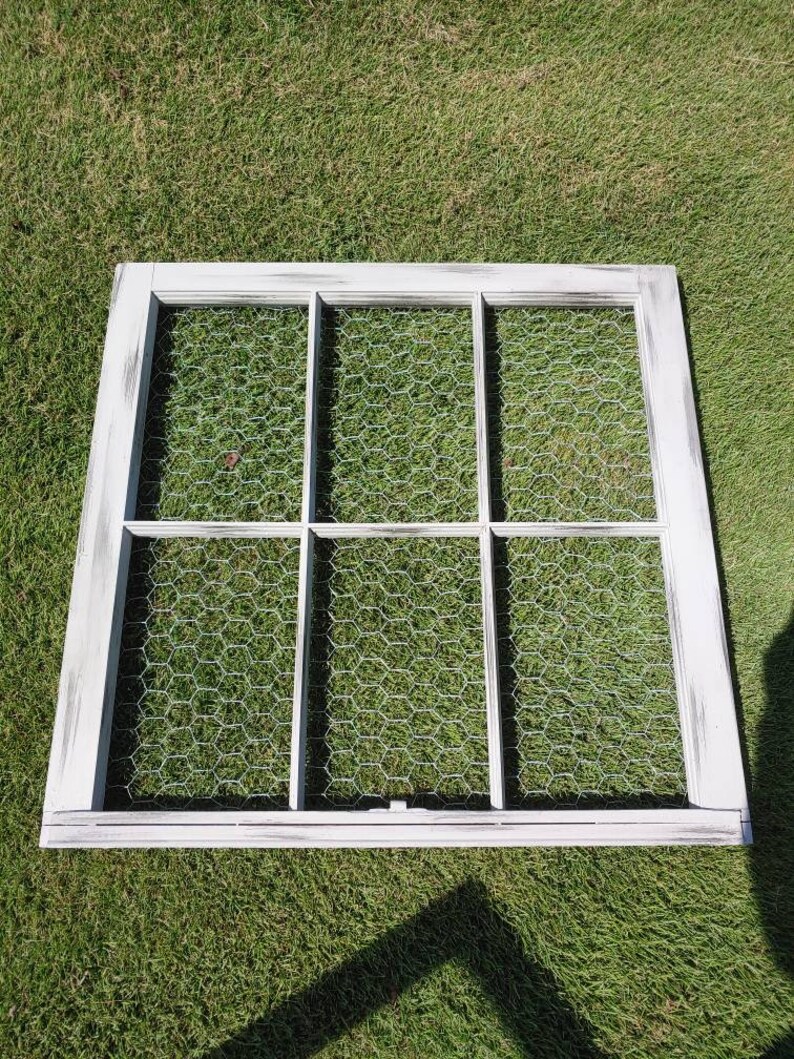 Antique Window Sash Frame With Chicken Wire Distressed Wall Decor ...