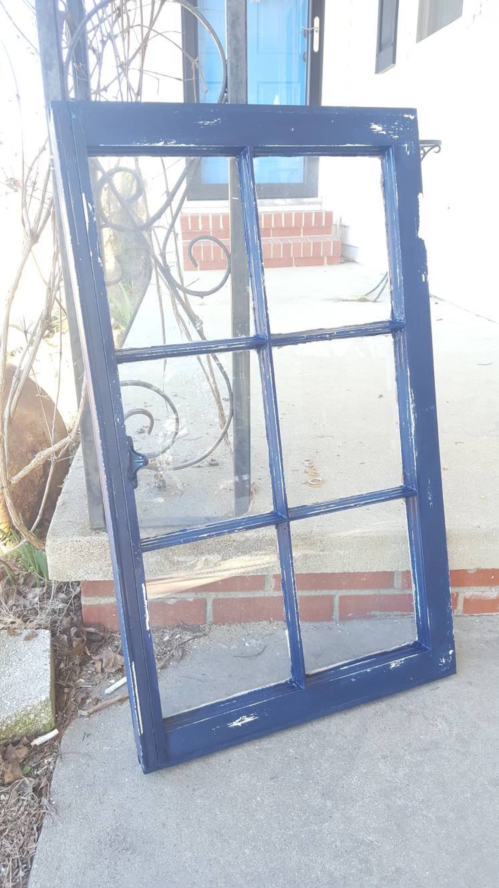 32x19 6 Pane Vintage Antique Window Sash Rustic Shabby Unique Navy Blue ...