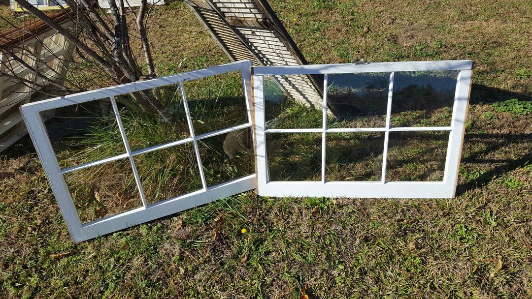 36x24 Old Antique Shabby Farm House Vintage Window Sash Country PAIR OF ...