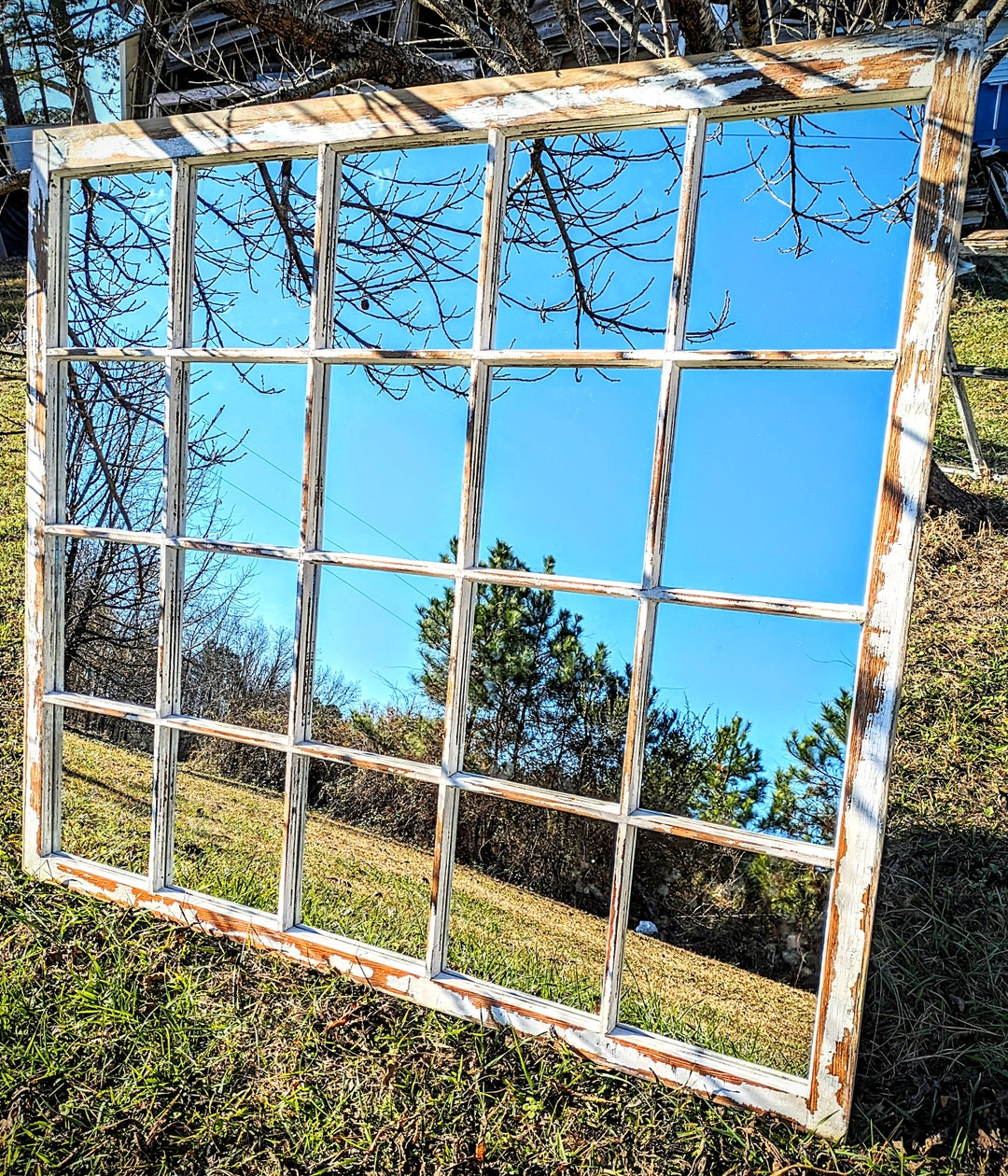 Vintage Antique Farm Window Sash Frame 20 Panes MIRROR Super Rustic and ...