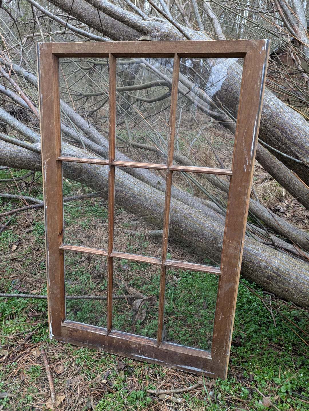 Antique Window Frame Sash, Natural Wood Finish Rustic Farmhouse Decor 9 ...