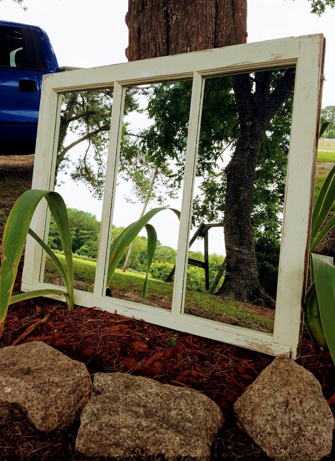 Three pane 3 pane mirror antique salvage wood window frame cream distressed 29 x 28 Etsy