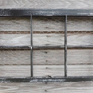 Antique Window Sash Frame With Chicken Wire Black Distressed Wall Decor ...