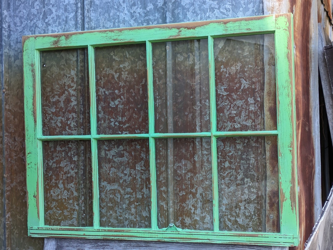 8 Pane Vintage Antique Wood Window Frame Sash 40x27 Light Green Circa ...