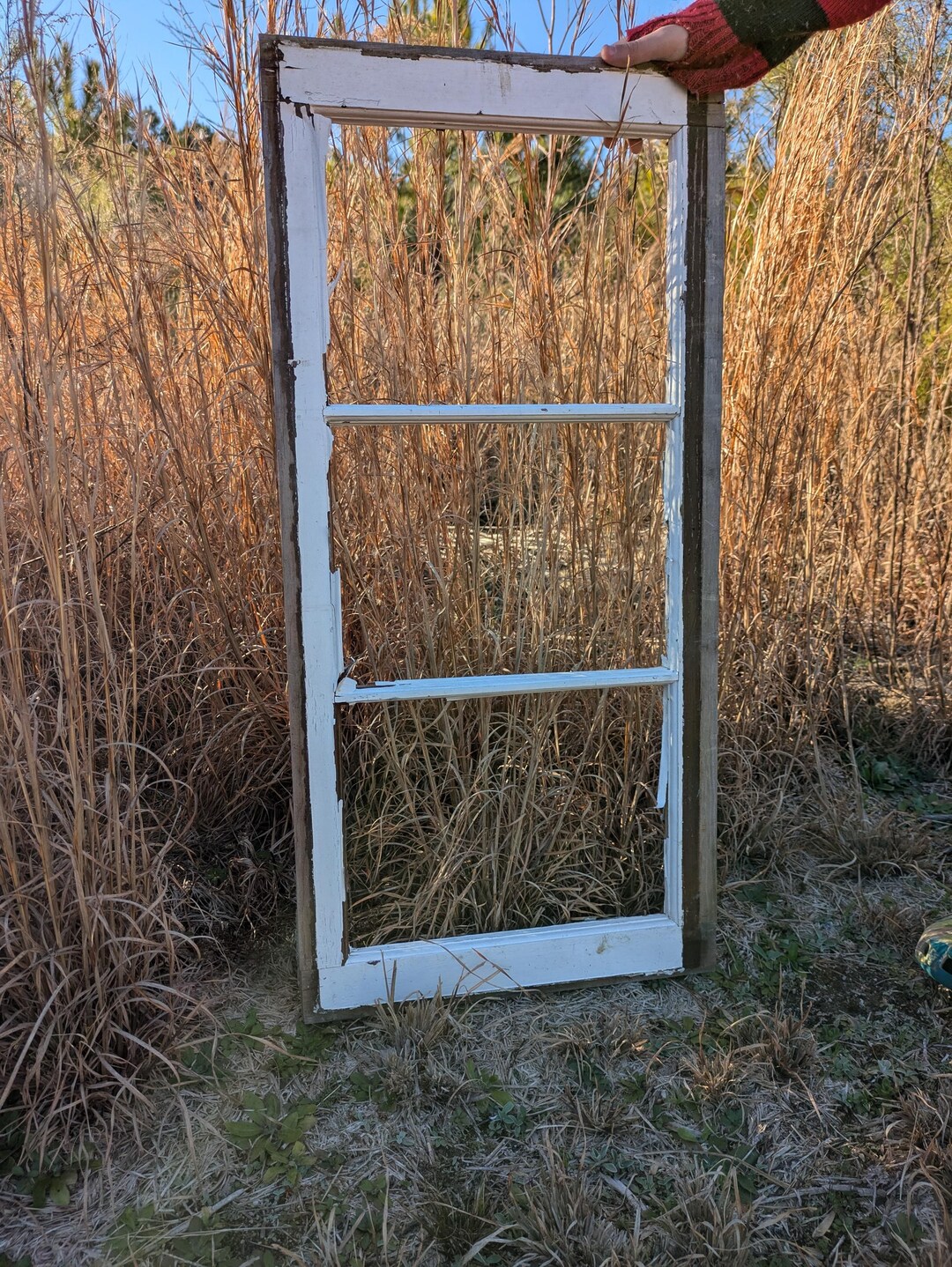 Antique Window Frame Sash, Rustic Farmhouse Decor Transom 3 Panel ...