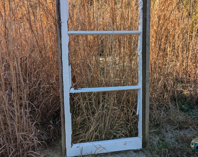 Antique Window Frame Sash, Rustic Farmhouse Decor Transom 3 Panel ...