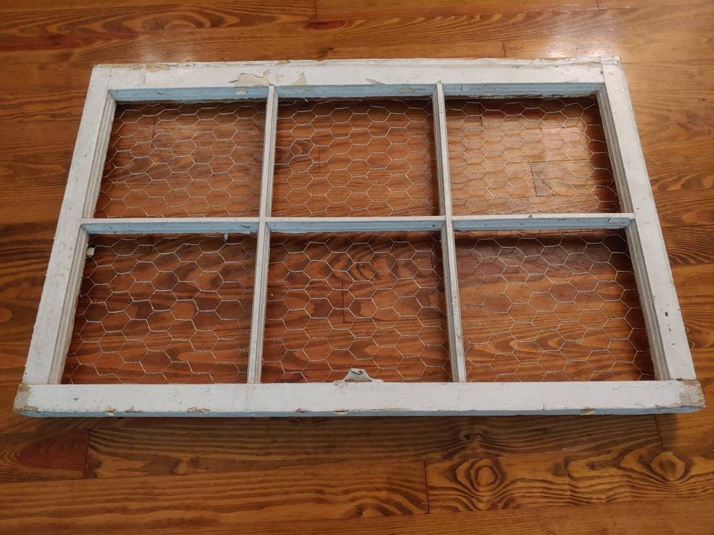 Antique window sash frame with chicken wire distressed wall | Etsy