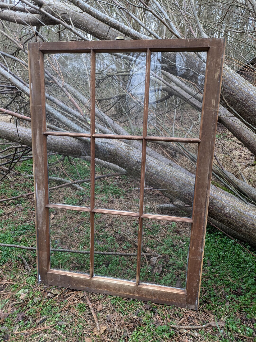 Antique Window Frame Sash, Natural Wood Finish Rustic Farmhouse Decor 9 ...