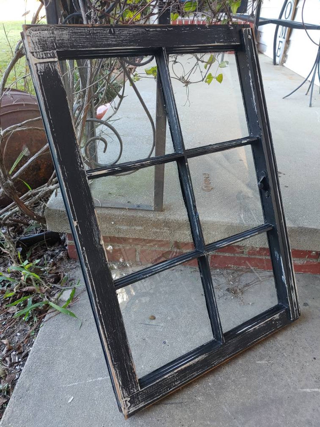 Vintage Antique Farm Window Sash Frame 6 Pane 28x19, Flat Black Sash ...