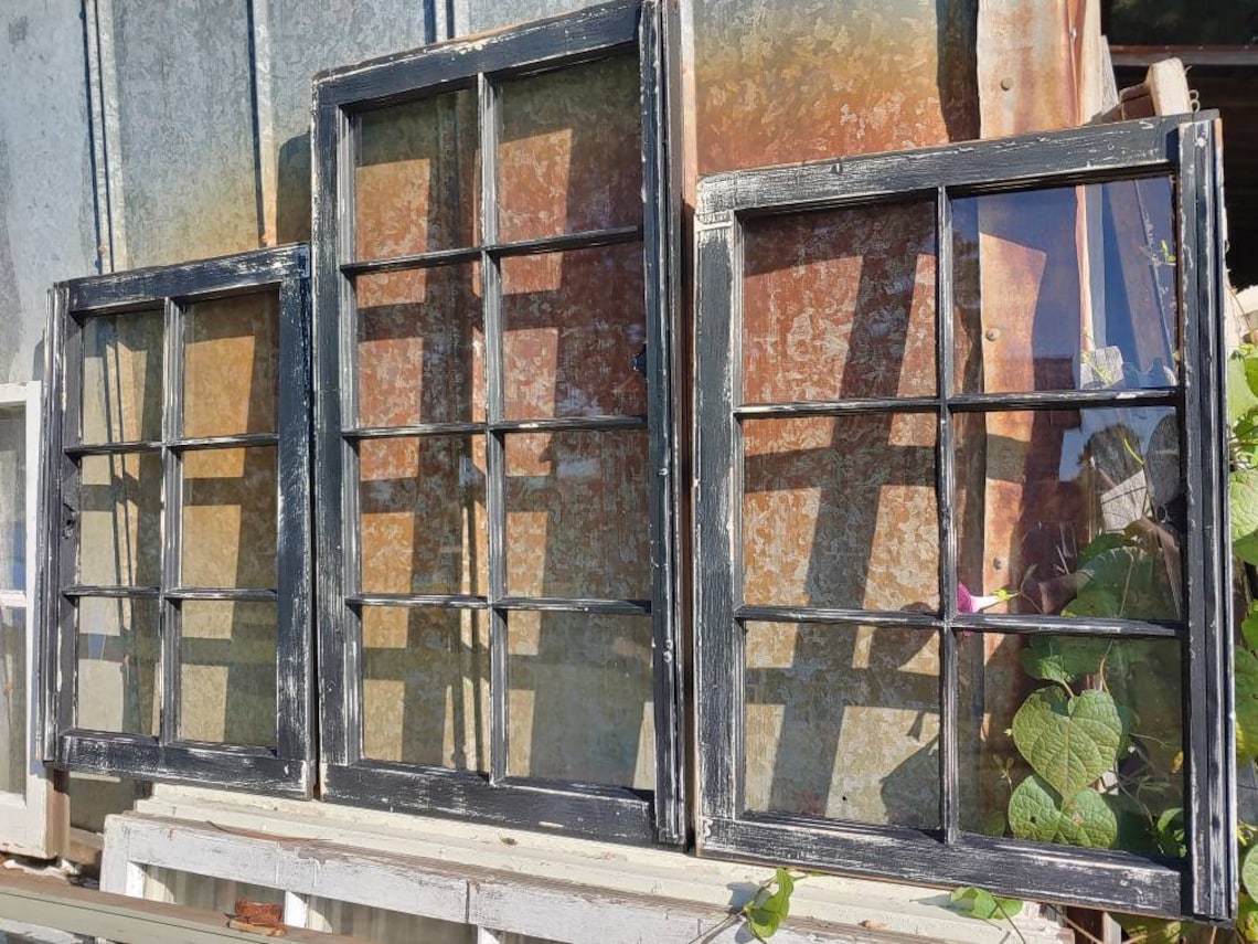 Antique window sash frames beautiful set of 3 black | Etsy