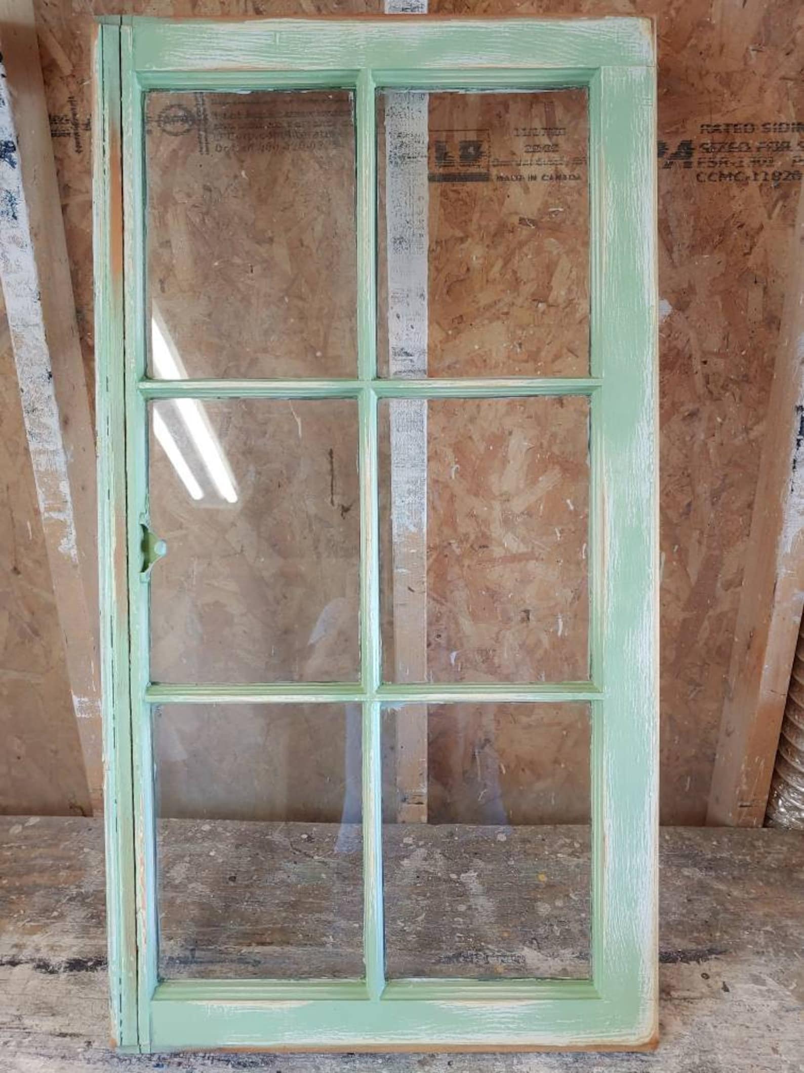 6 Pane Vintage Antique Wood Window Frame Sash 32x20 Light Green Circa ...