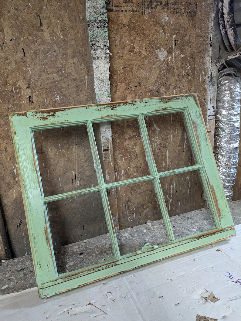 24x19 Old Antique Window Frame 6 Panes With Rustic Mint Green Pistachio ...