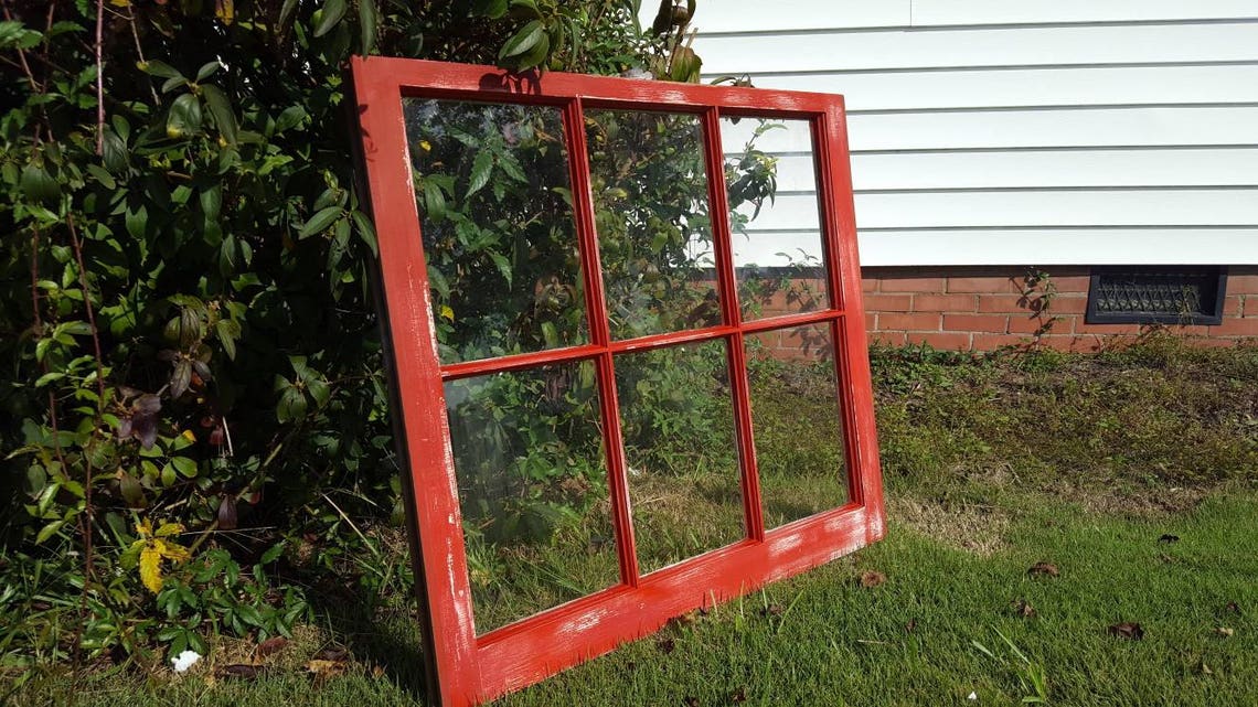 Vintage antique farm window sash frame 6 pane 36x28 rustic | Etsy