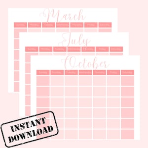 Monthly Calendar Pink Calendar Perpetual Monthly Calendar - Etsy