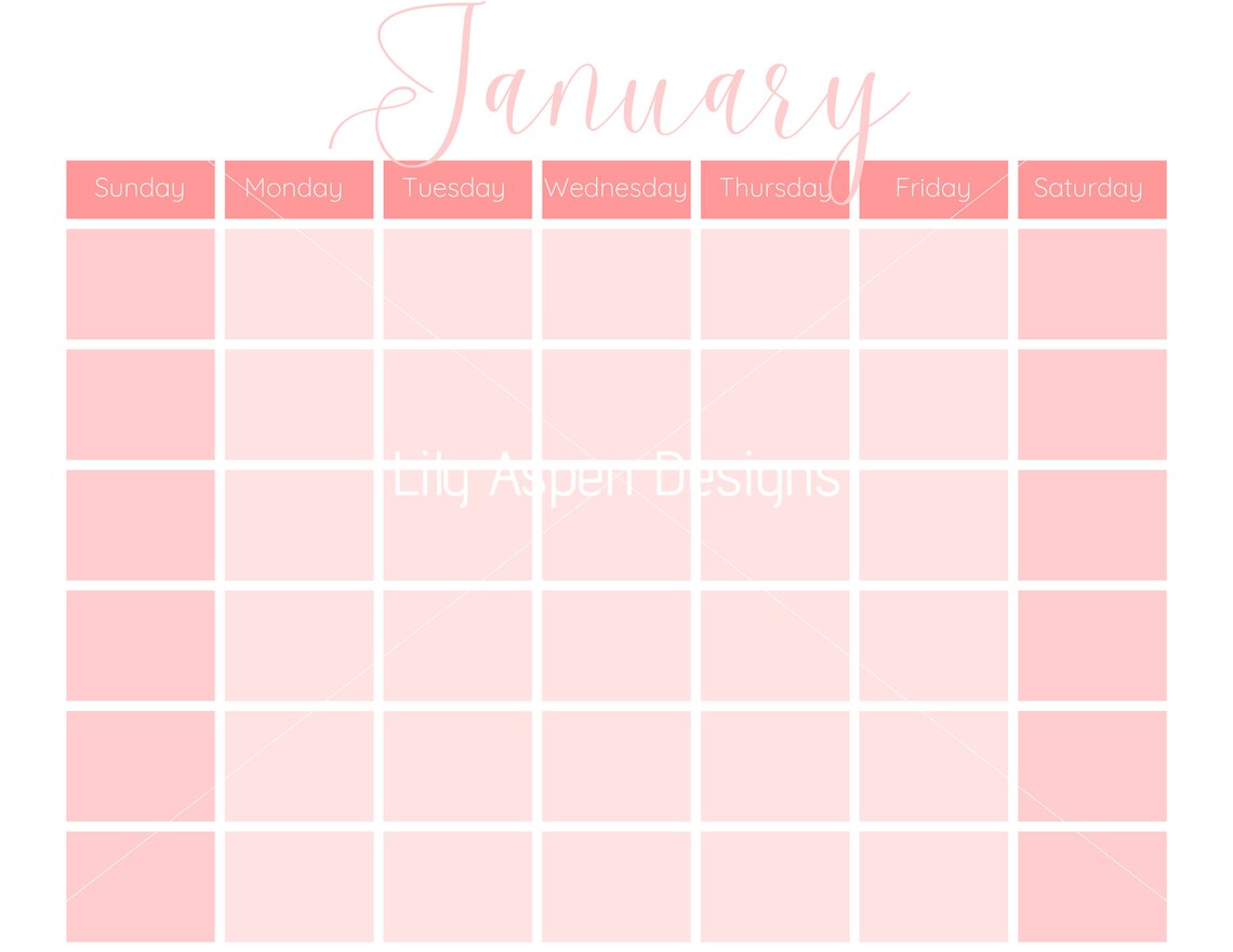 Monthly Calendar Pink Calendar Perpetual Monthly Calendar - Etsy