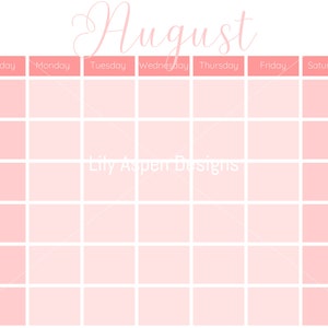 Monthly Calendar Pink Calendar Perpetual Monthly Calendar - Etsy