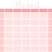 Monthly Calendar Pink Calendar Perpetual Monthly Calendar - Etsy