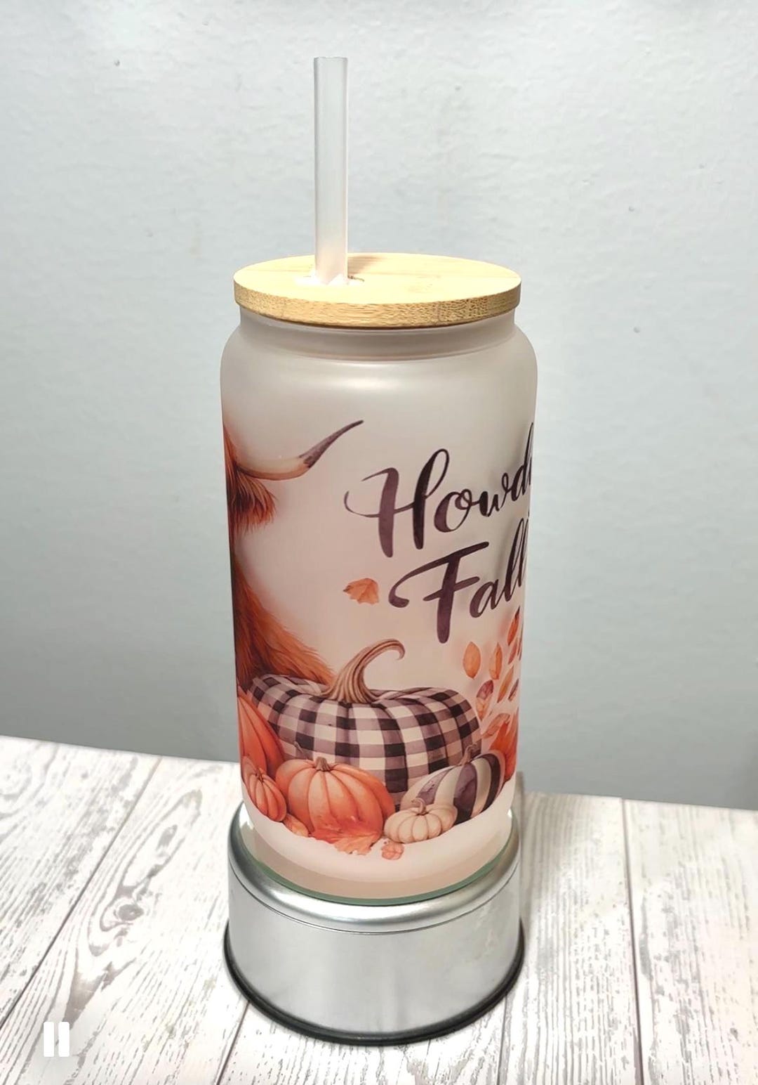Howdy Fall 16oz Libbey Frosted Glass Can Jar With Bamboo Lid Fall Cow ...