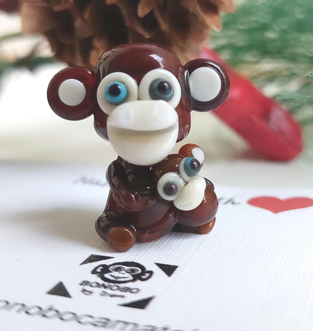 Glass Monkey Mom and Kid Miniature Bead,terrarium Decoration, Glass ...