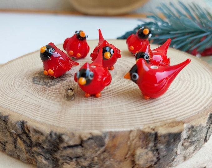 Lampwork Cardinal Bird Bead, Cardinal Bird Miniature, Cardinal Bird ...