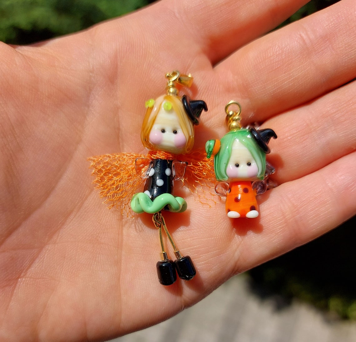 Lampwork Halloween Mother Daughter Fairy Angel Pendants, Handmade Glass ...