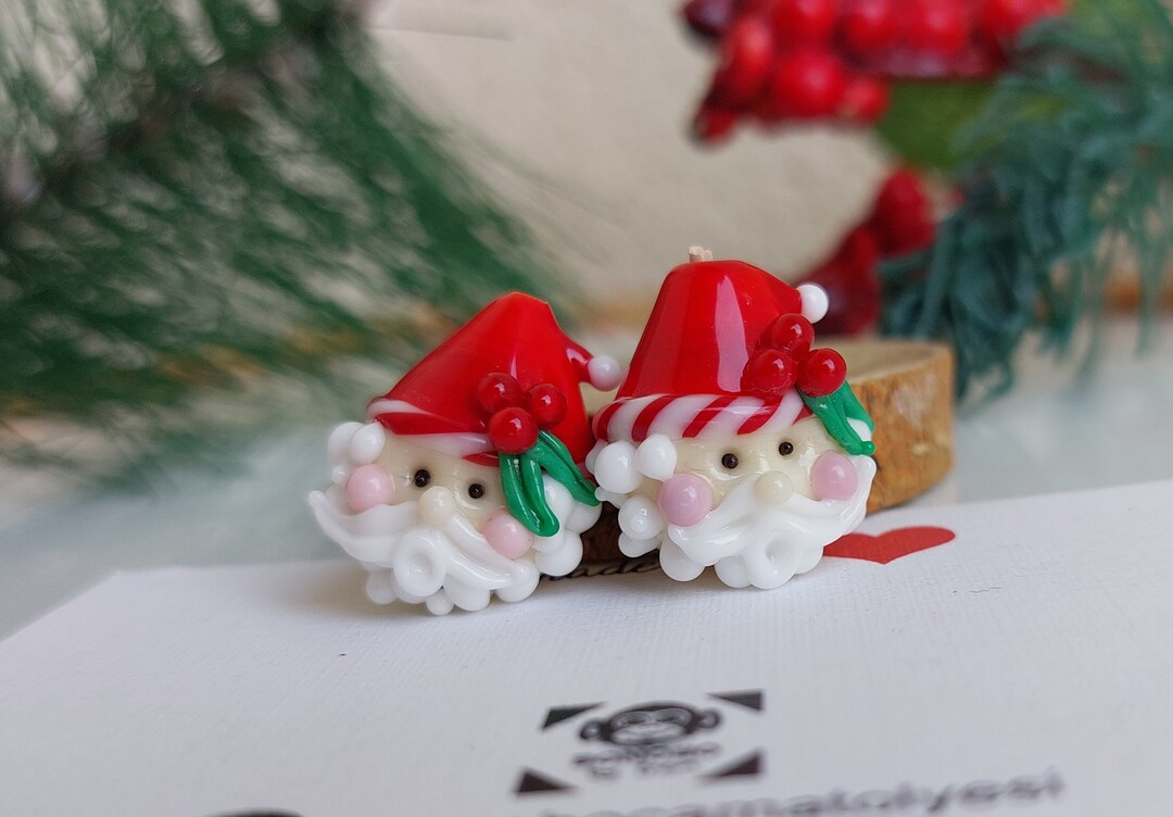 Lampwork Glass Santa Claus Beads, Handmade Glass Santa Figurine Bead ...