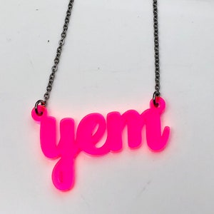 YEM Flourescent Pink Acrylic Laser Cut Necklace // Phish Jewelry - Etsy