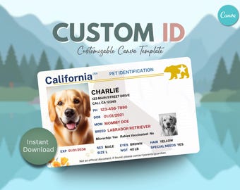 Pet ID Card Template | California Edition | Custom Identification Card ...