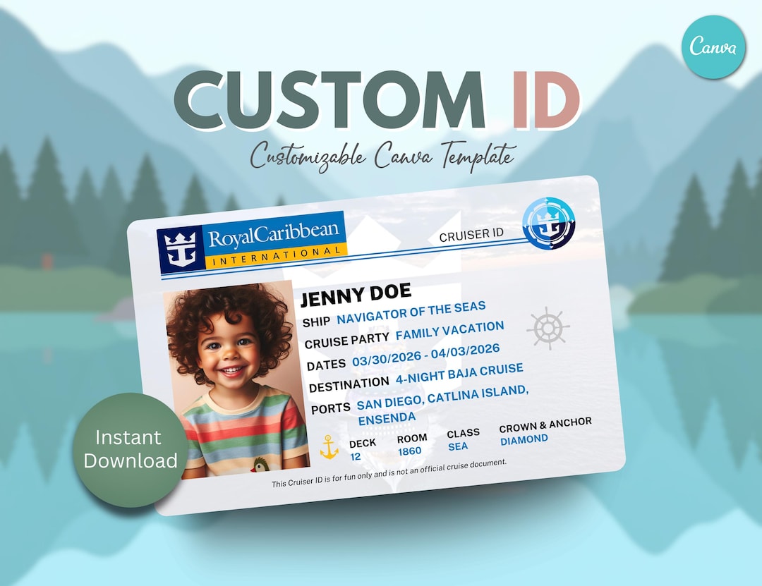 Custom Cruise ID Card Template | Printable Kids Play ID (digital ...