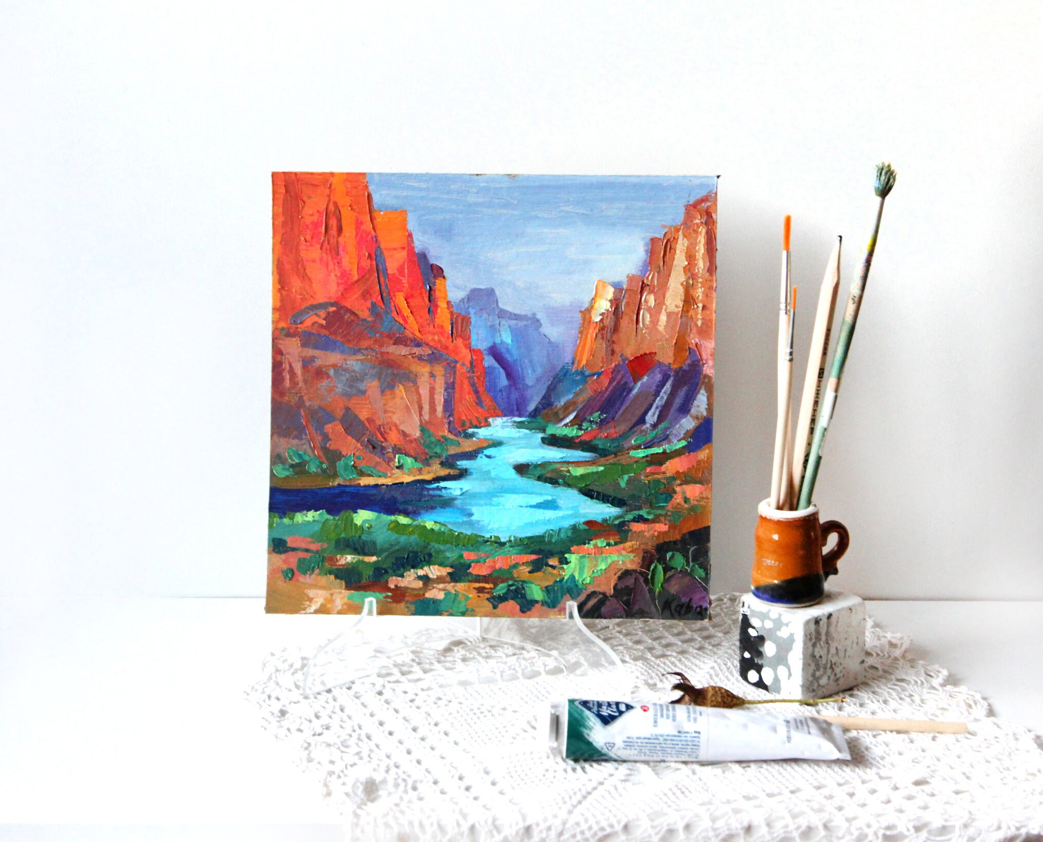 Grand Canyon Painting Original Art Impasto Arizona National Park Grand ...