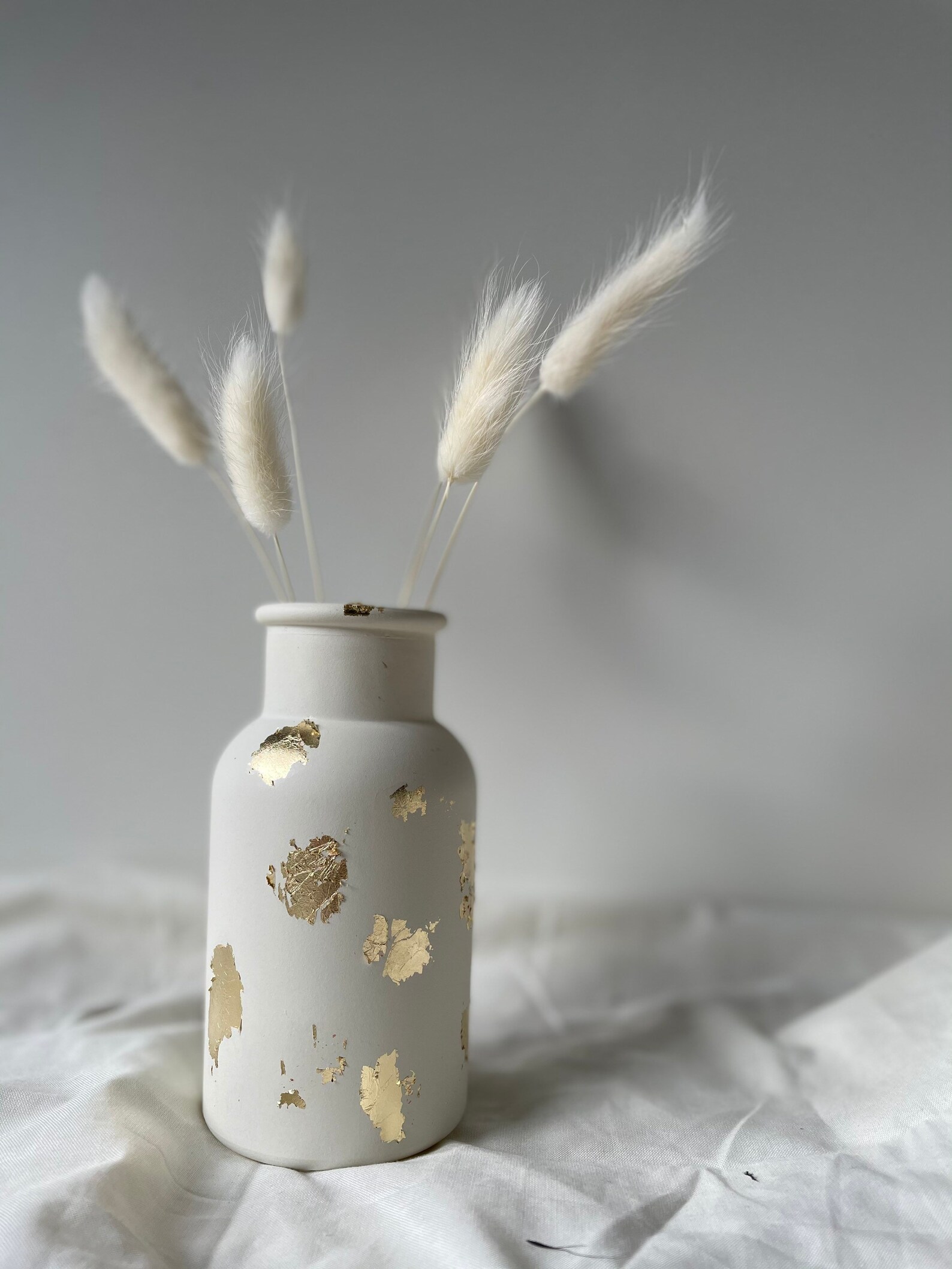 Gold Leaf Bottle Vase With White Bunny Tails.dried Flowers | Etsy