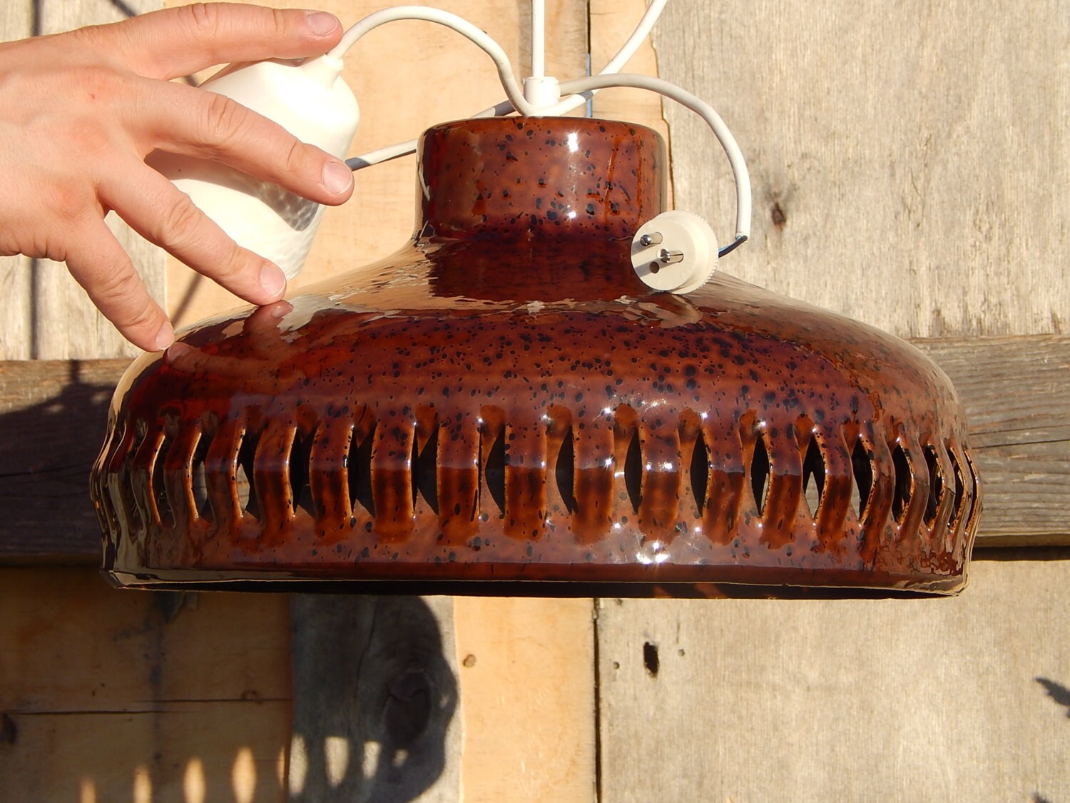 Scandinavian Vintage Perfored Enamel Ceiling Light Vintage Brown Metal ...