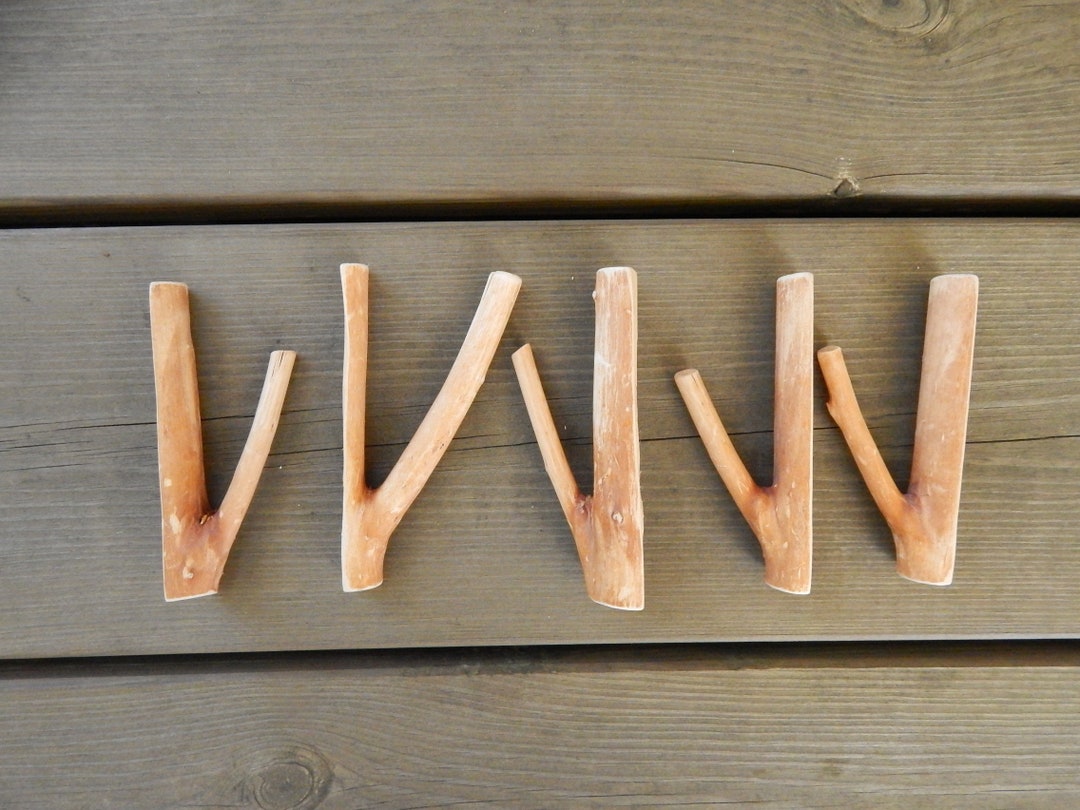 Set of 5 Rowan Wood Hook Rustic Wood Hanger Handmade - Etsy