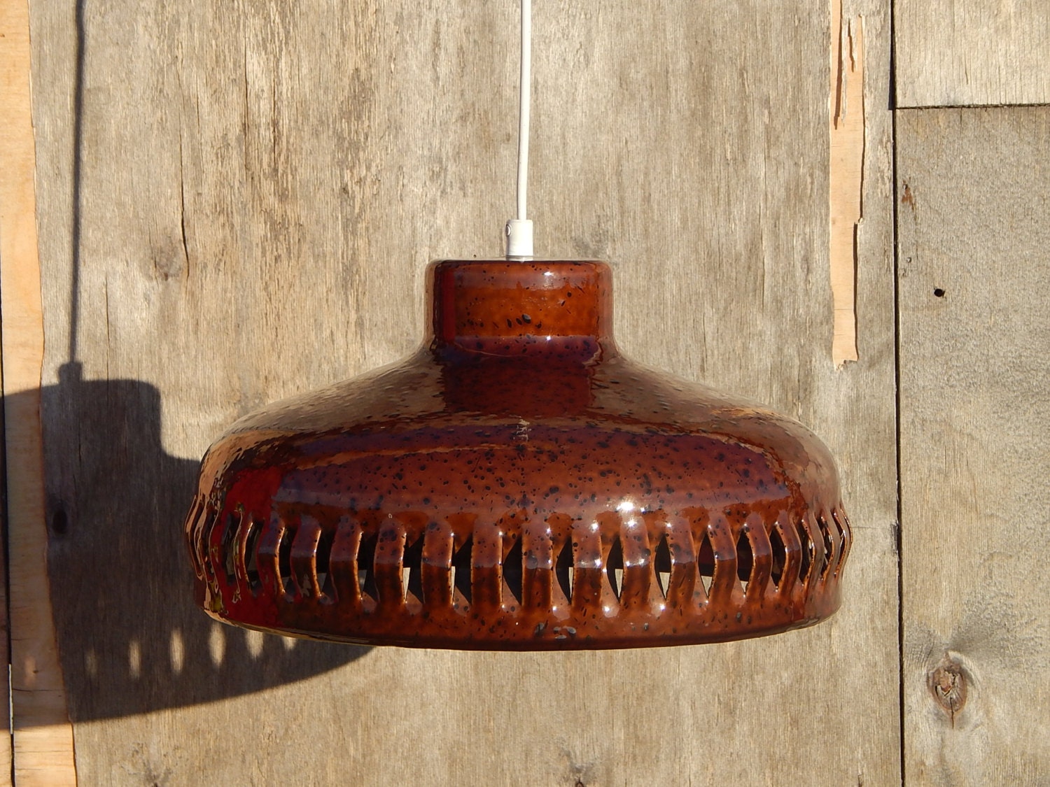 Scandinavian Vintage Perfored Enamel Ceiling Light Vintage Brown Metal ...