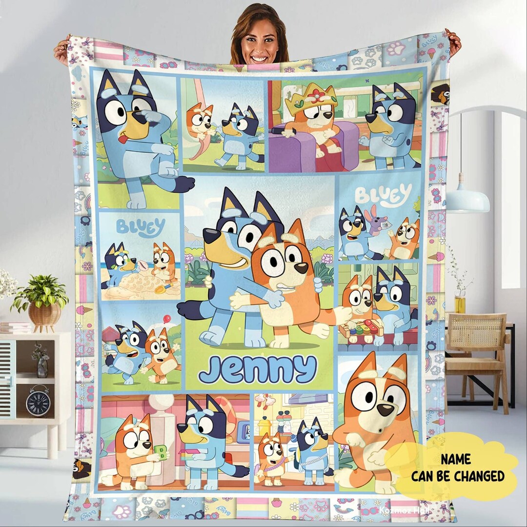 Personalized Bluey Blanket, Bluey Family Soft Cozy Fleece Blankets ...