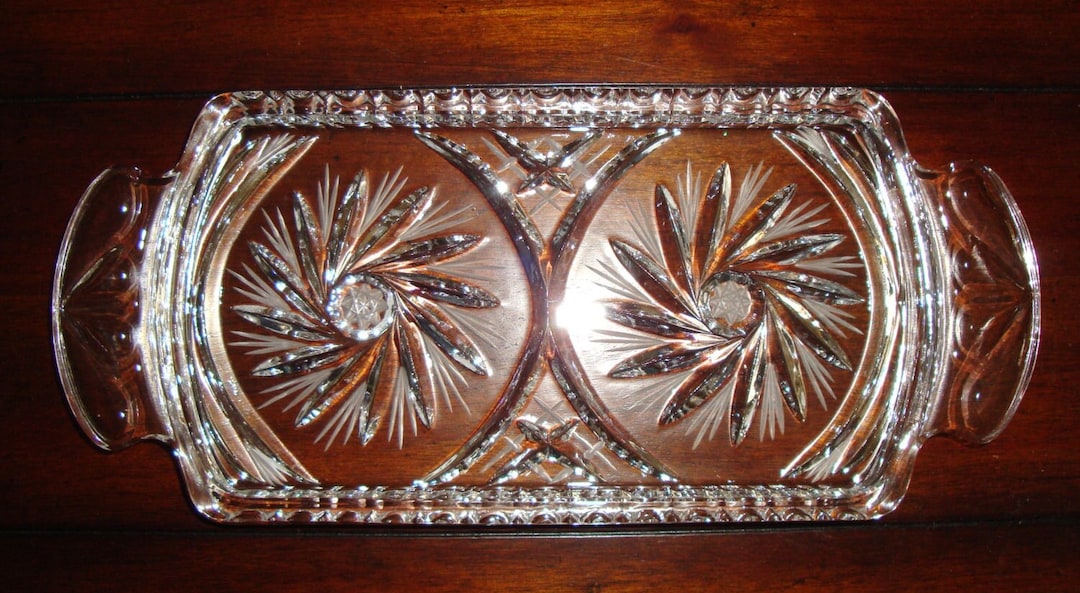 Vintage Large Crystal Pinwheel Pattern Rectangular Handled Tray - Etsy