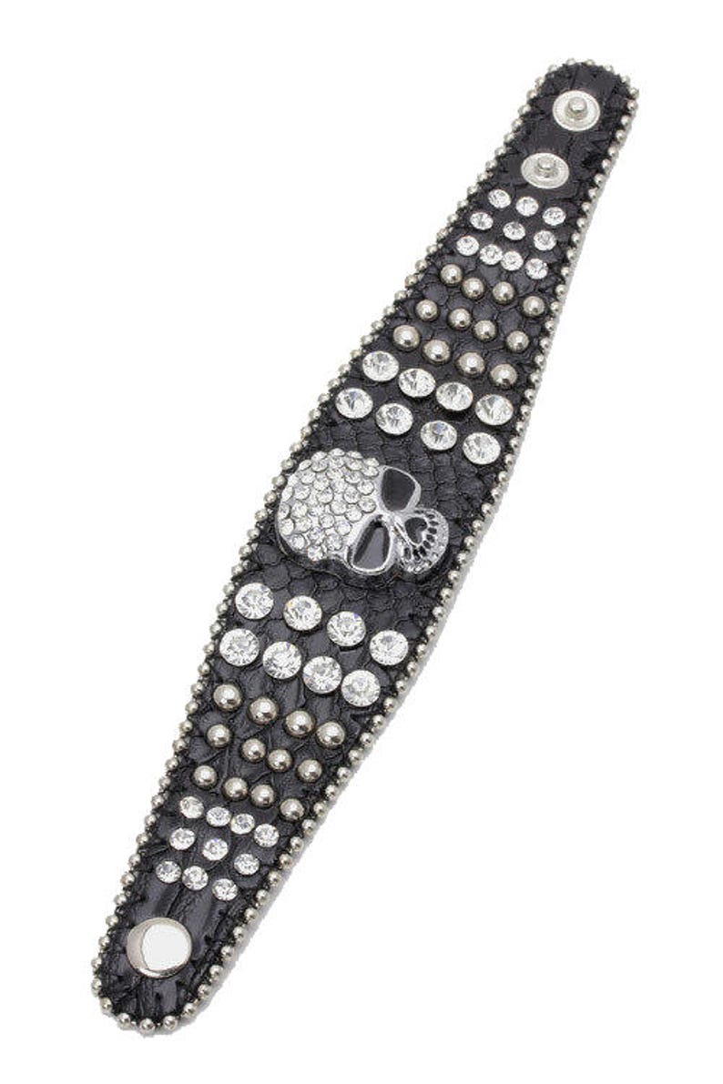 Genuine Leather Skull Bling Bracelet - Etsy