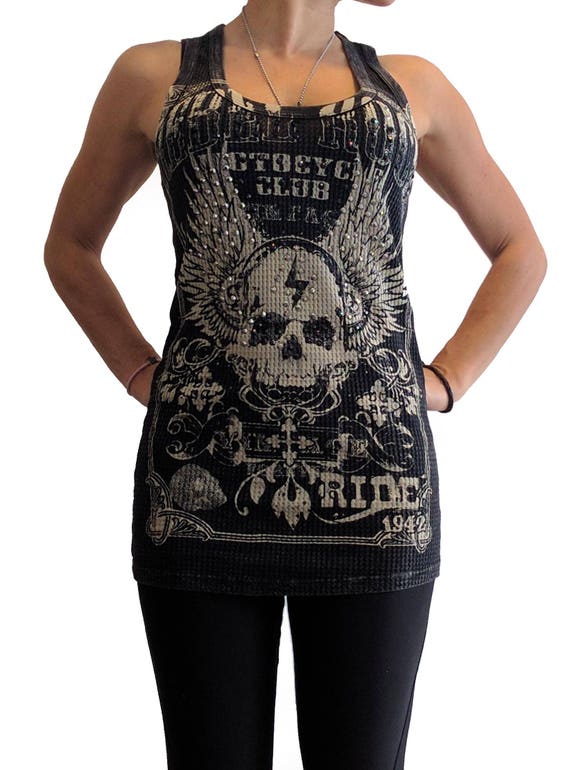 Mineral Washed Black Sleeveless Skull Tank With Studs - Etsy
