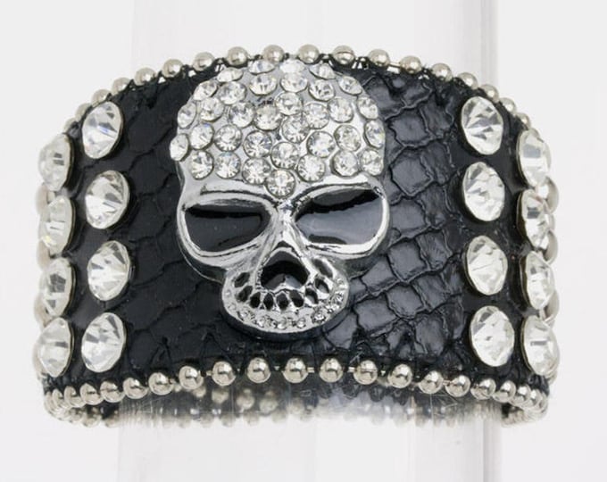 Genuine Leather Skull Bling Bracelet | Etsy