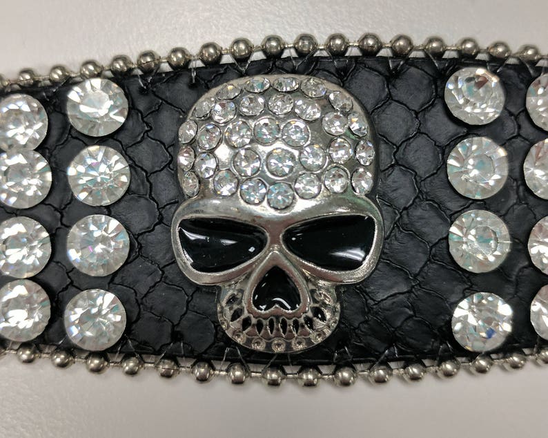 Genuine Leather Skull Bling Bracelet - Etsy