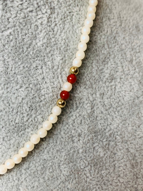 Vintage Avon Faux Pearl and Red and Gold Bead Necklace - Gem