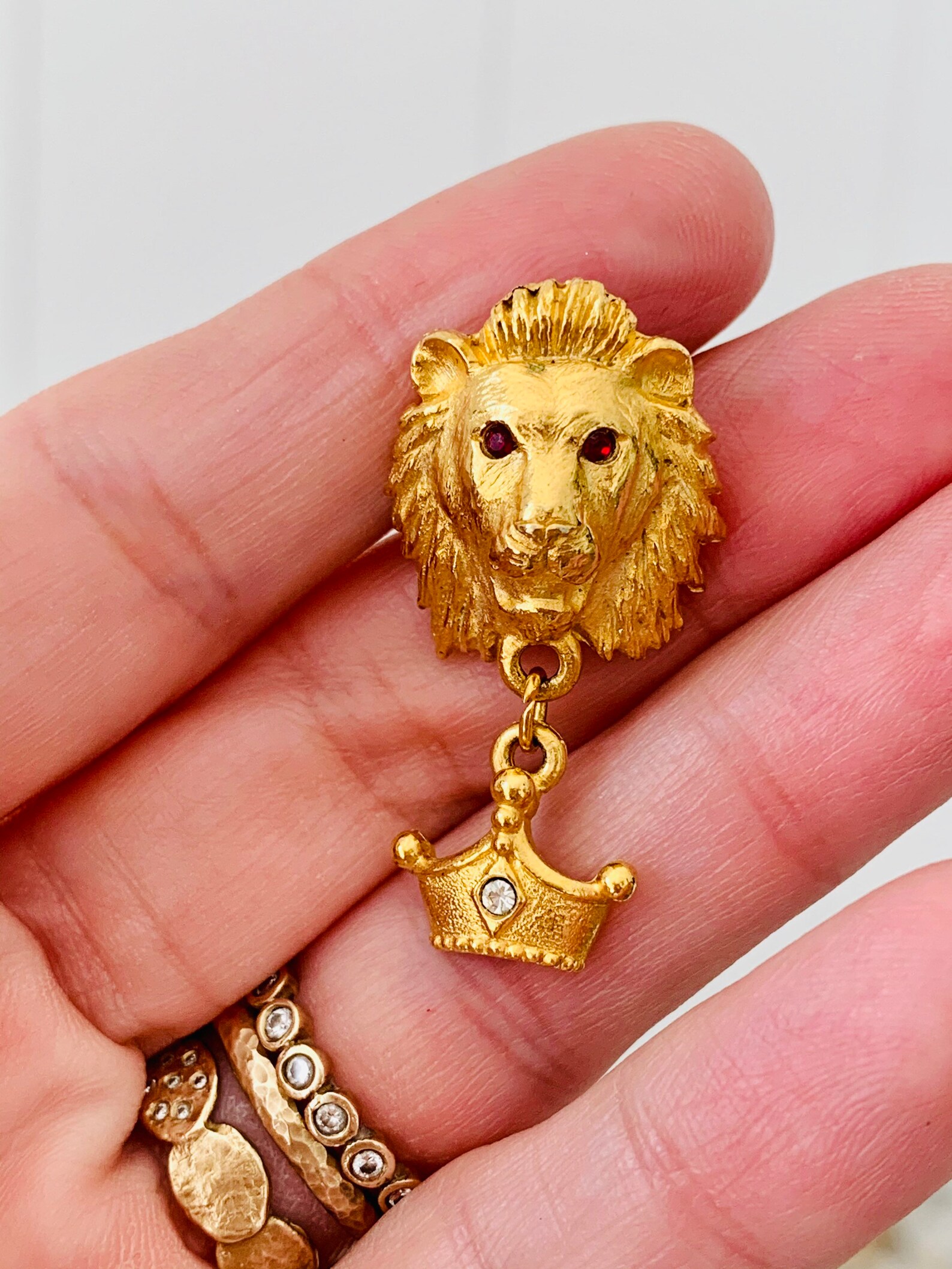 Vintage L Razza Gold Tone Lion Head With Faux Ruby Eyes and a - Etsy