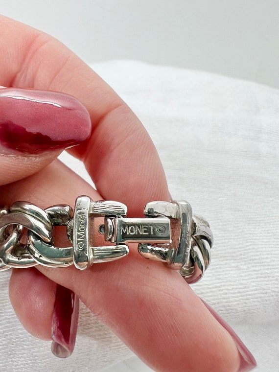 Vintage Monet Silver Tone Chain Link Bracelet - Gem