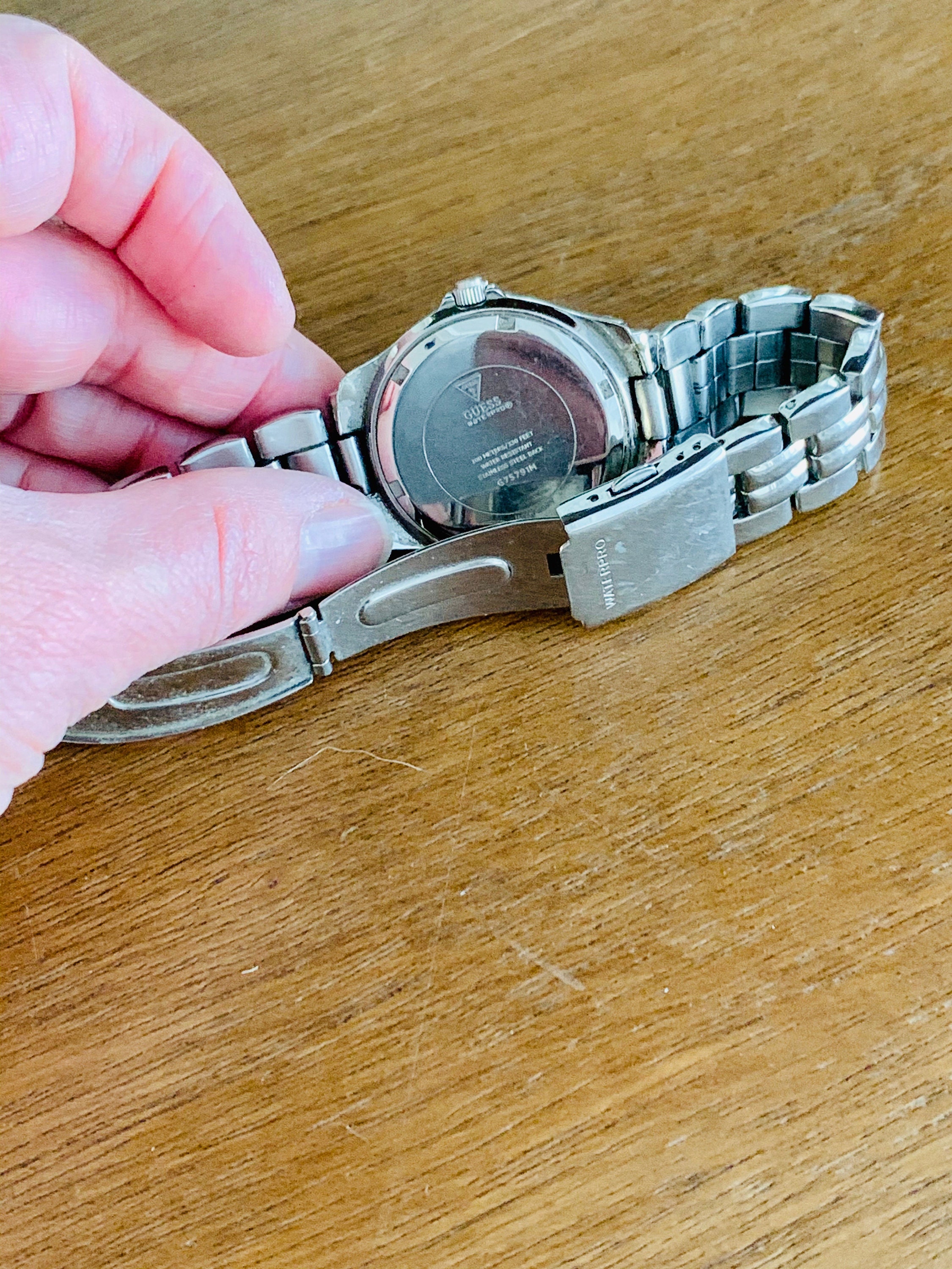 Vintage Guess Chunky Silver Tone Watch With Rhinestone Bezel Pale Pink ...