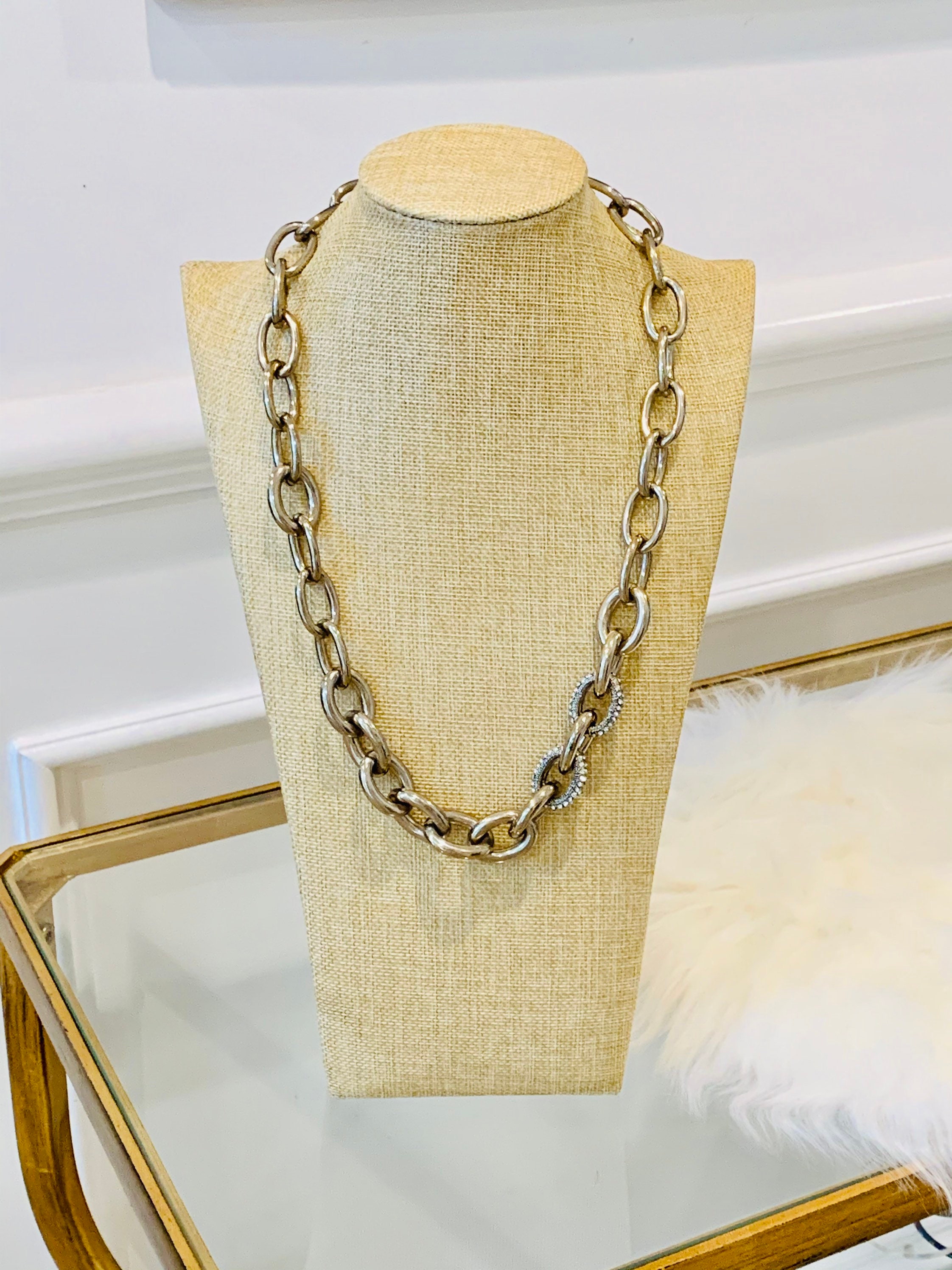 Vintage Ann Taylor Loft Silver Tone Chunky Chain Link Necklace With ...