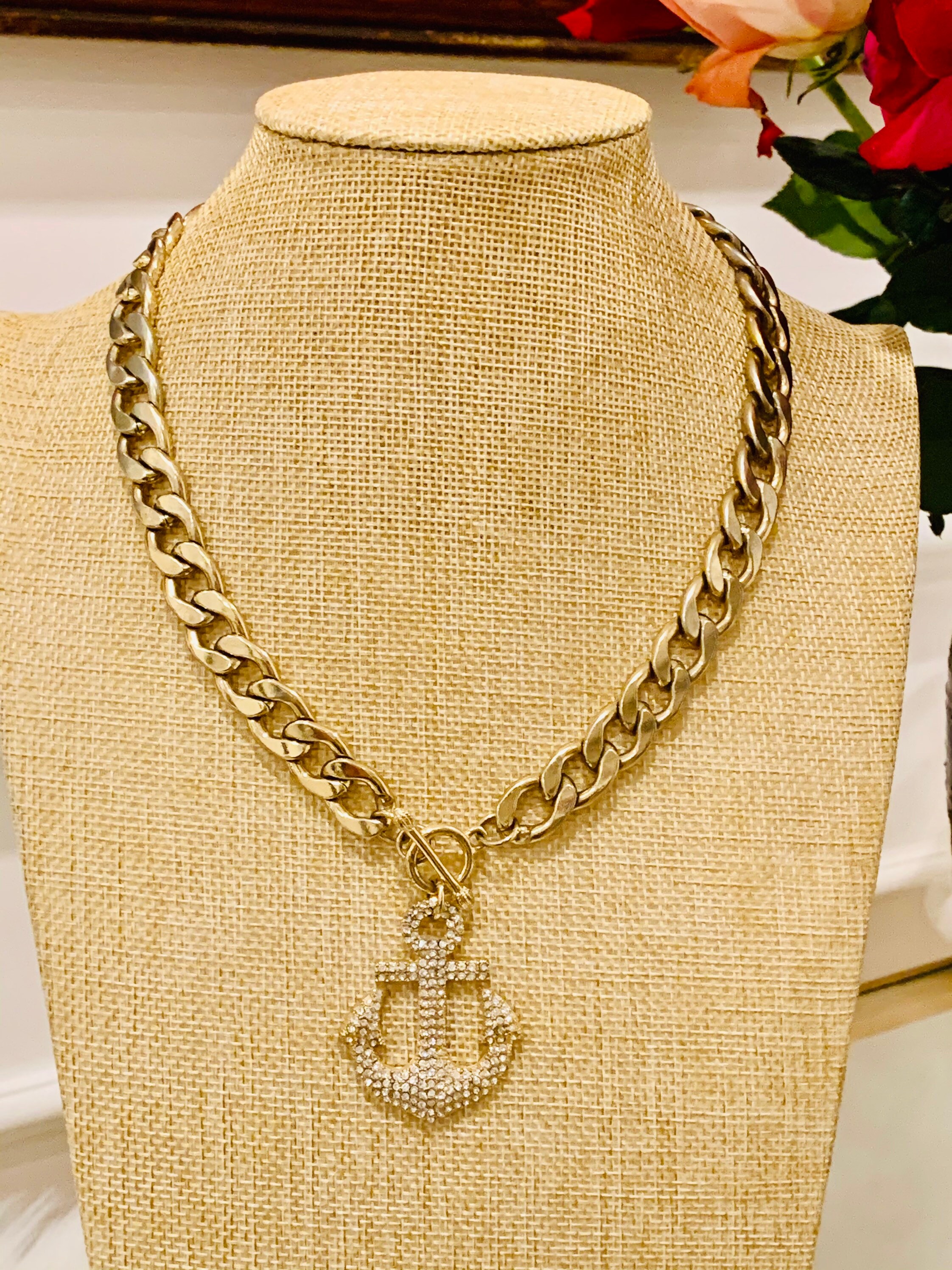 Vintage oro tono cadena de cadena collar náutico con - Etsy México