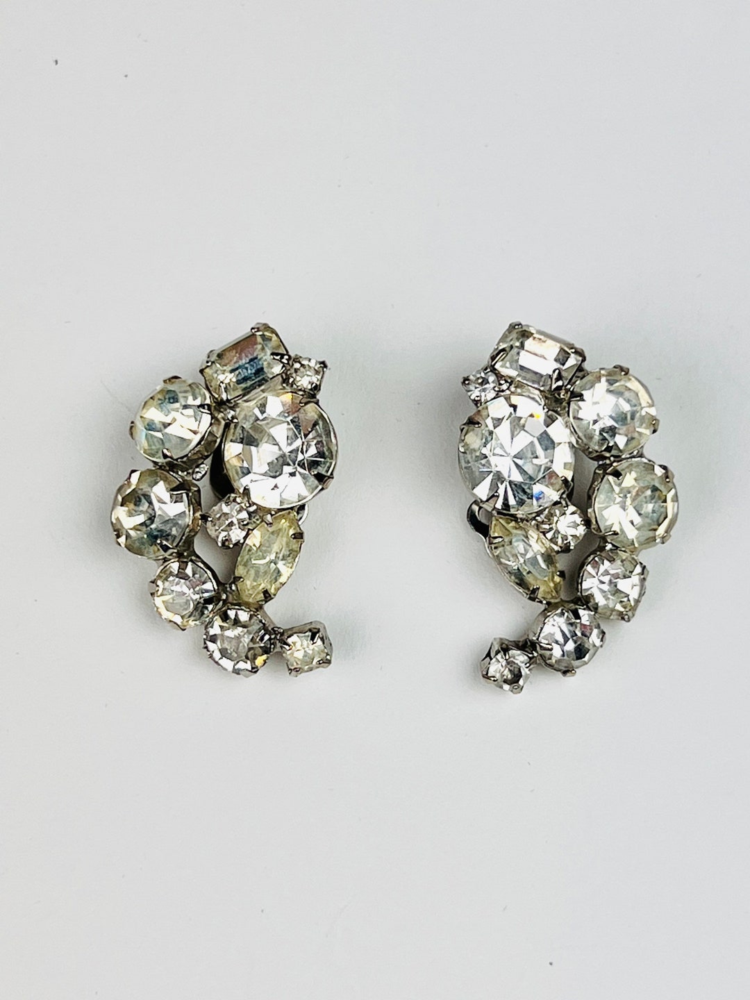 Vintage Kramer Silver Tone Clip on Rhinestone Earrings - Etsy