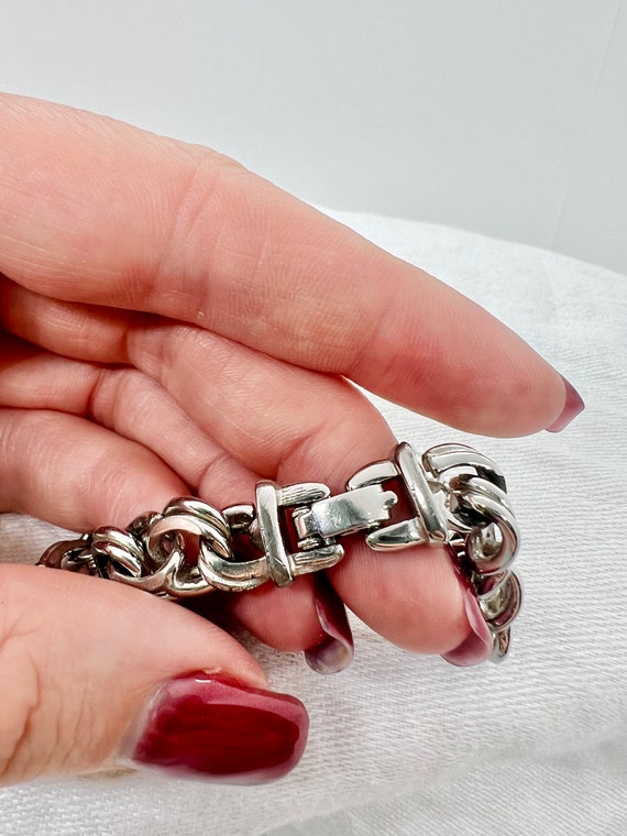 Vintage Monet Silver Tone Chain Link Bracelet - Gem