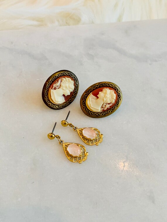 Two 2 Pairs of Vintage Victorian Style Cameo and Drop Earrings Etsy