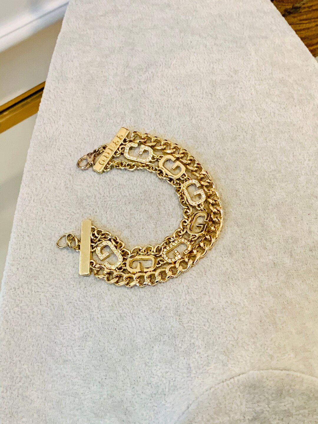 Vintage Guess Gold Tone Multi Chain Link Rhinestone "g" Bracelet - Etsy